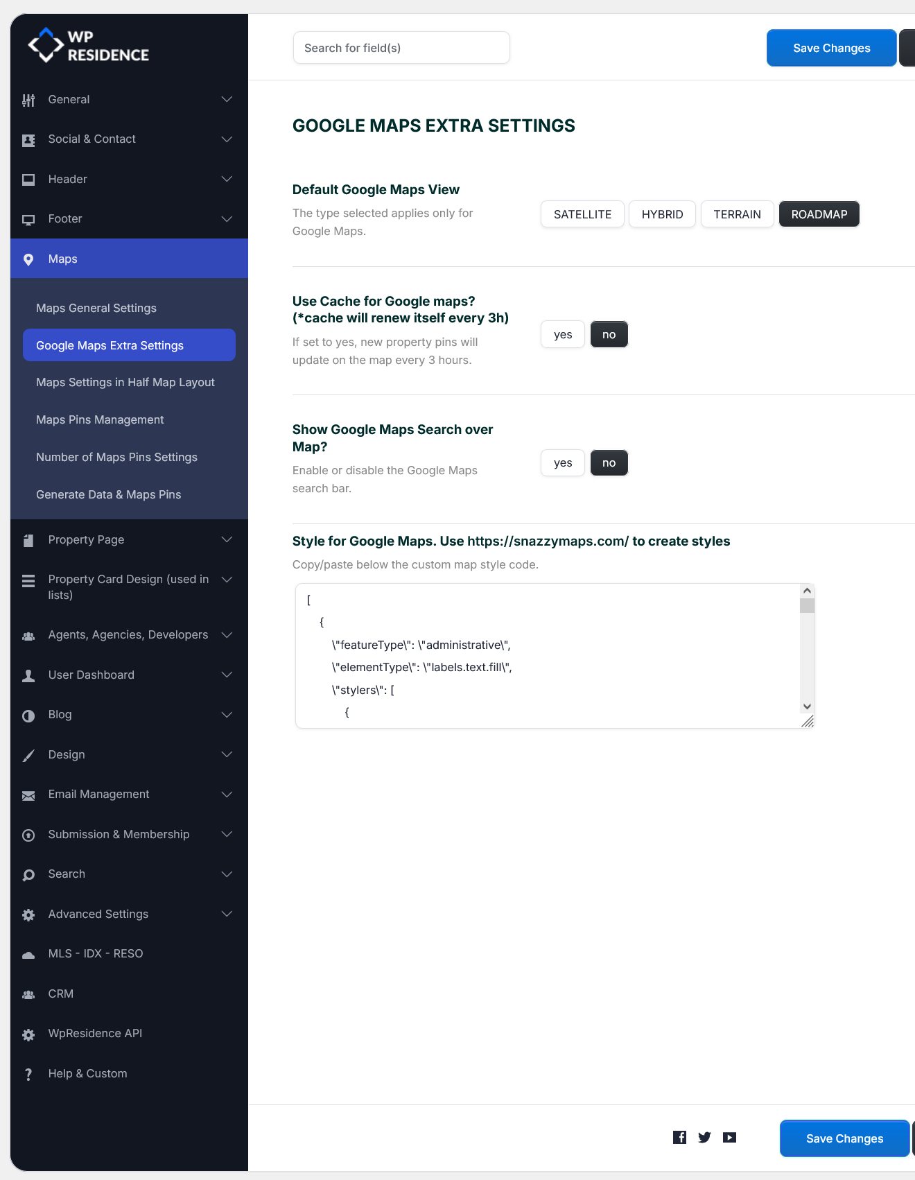 Theme Options – Maps - Google Maps Extra Settings - WP Residence Help