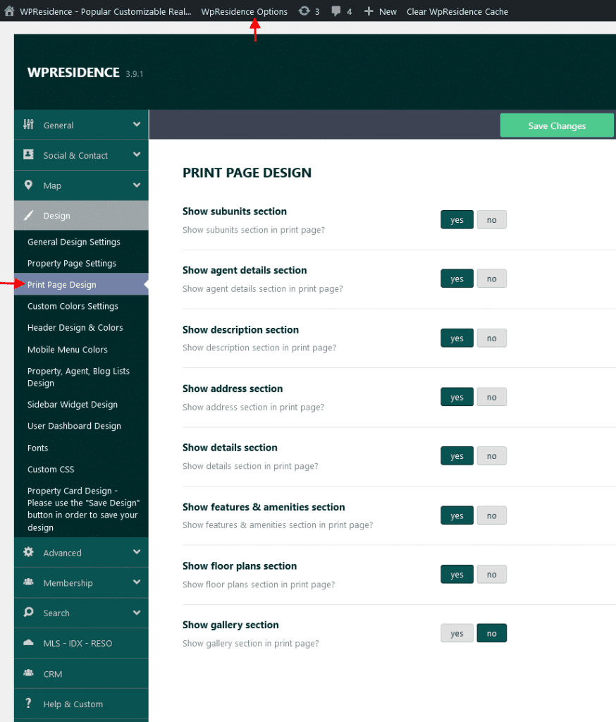 Theme options - Design - Print Page Design - WP Residence Help WP ...